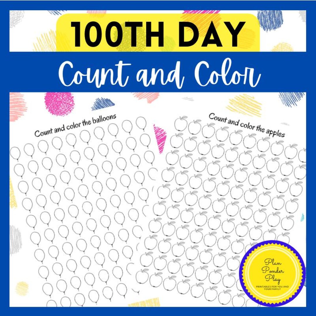 100th Day of School - Count and Color 100 Items for Early Learning ...