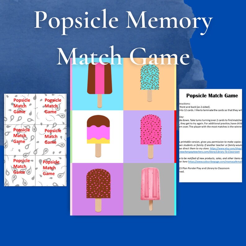 Popsicle Memory Match Game | Summer Party Game | Print at Home - Etsy