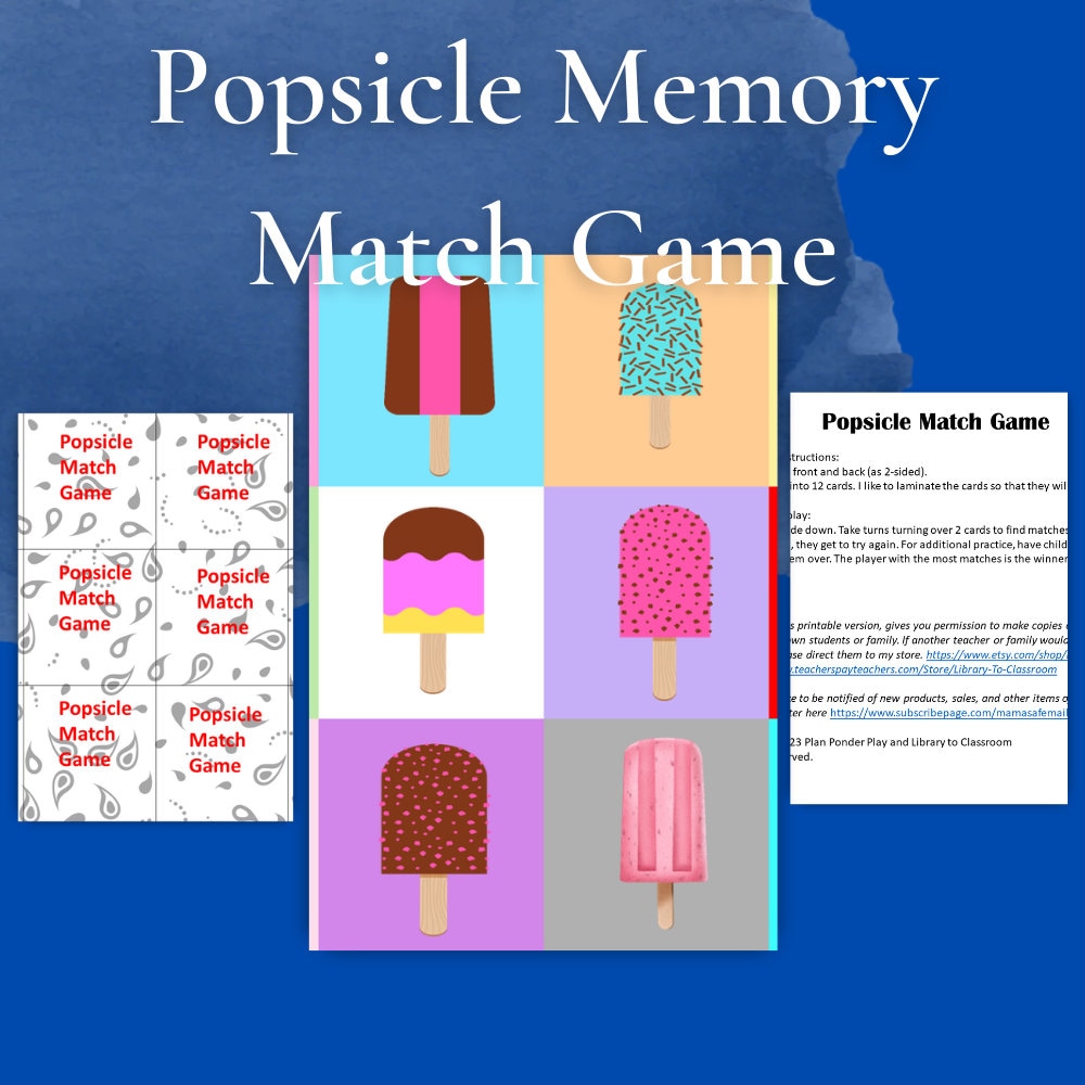 Popsicle Memory Match Game | Summer Party Game | Print at Home - Etsy