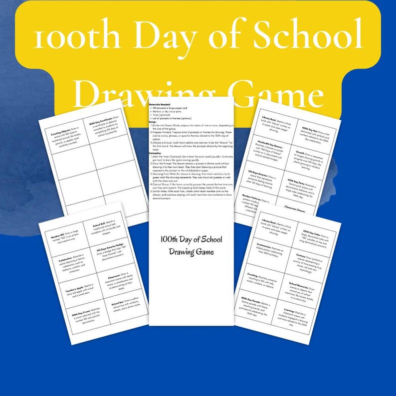 100th Day of School Drawing Game - Etsy