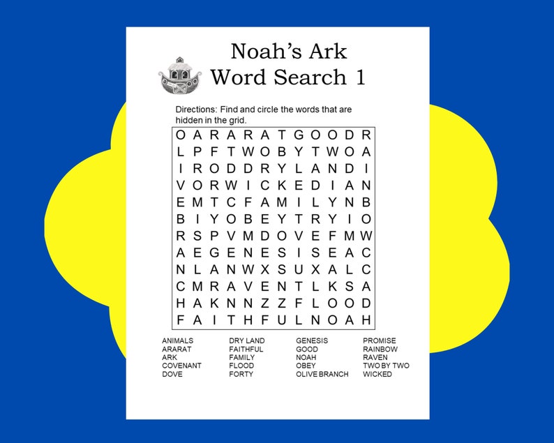Noah's Ark Word Search - Etsy