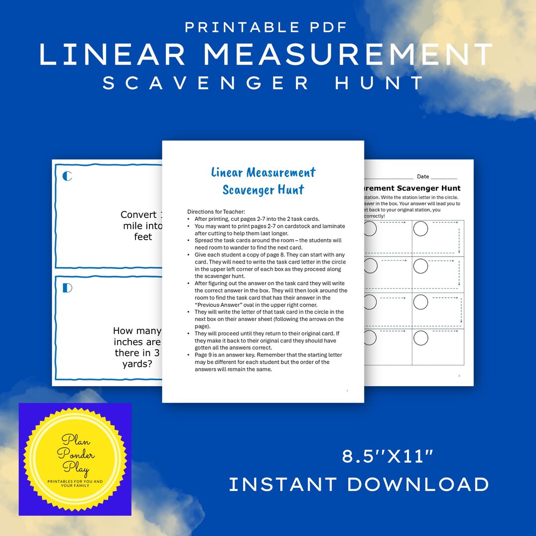 Linear Measurement Scavenger Hunt - Classroom or Homeschool Activity to ...