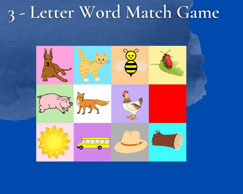 3-letter Word - Match Word to Picture | Memory Game | Matching Game ...