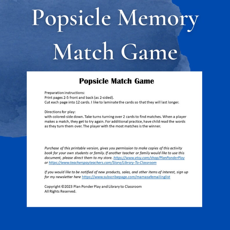 Popsicle Memory Match Game | Summer Party Game | Print at Home - Etsy