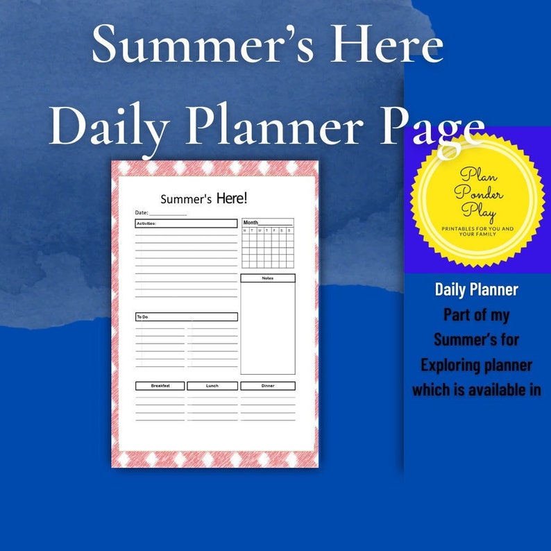 Printable Summer Daily Planner: Meal Plan, Activity List (PDF Download ...