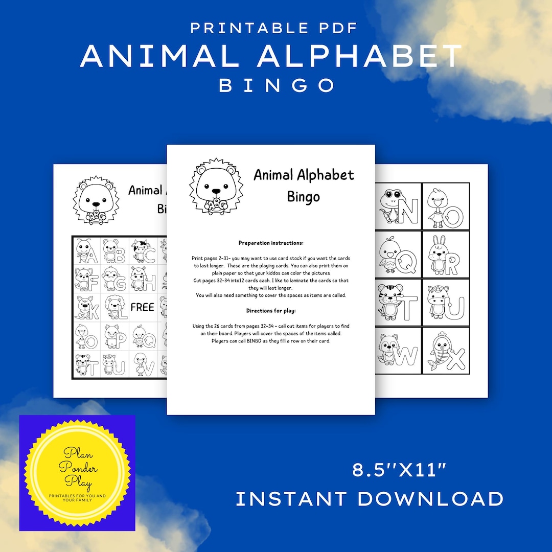 Animal Alphabet Bingo Game - Letter and Animal Recognition and Coloring ...