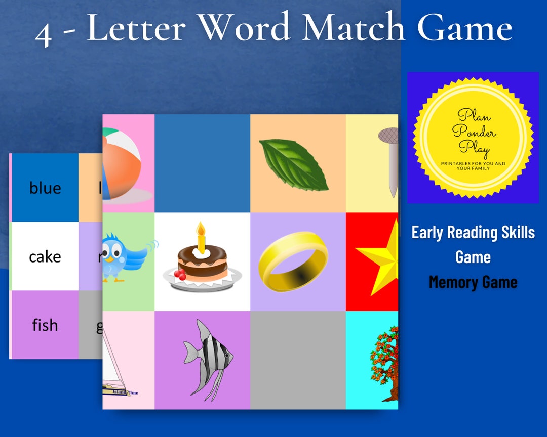 4 letter Word Match Word To Picture Memory Game Matching Game Printable