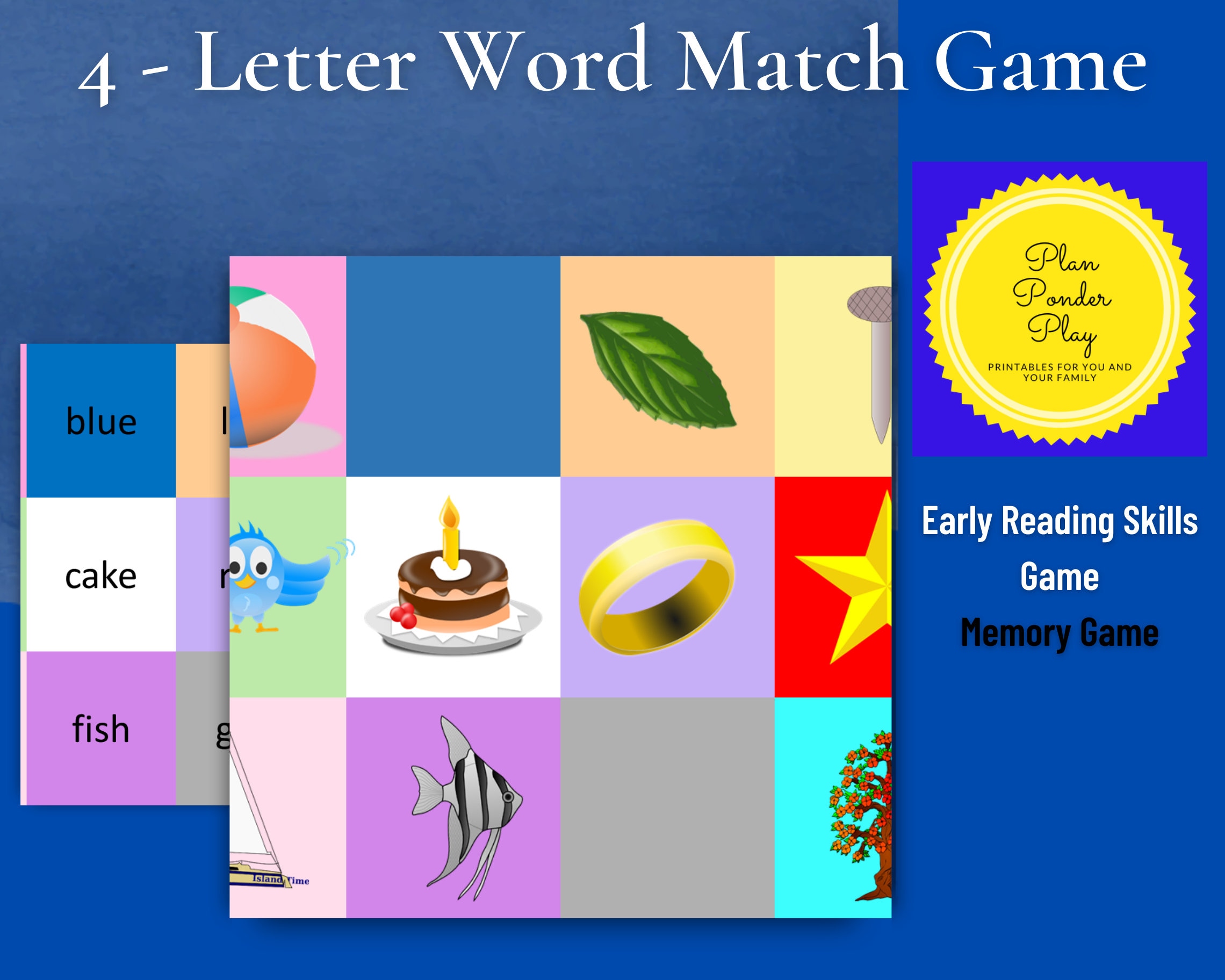 4-letter Word - Match Word to Picture | Memory Game | Matching Game ...