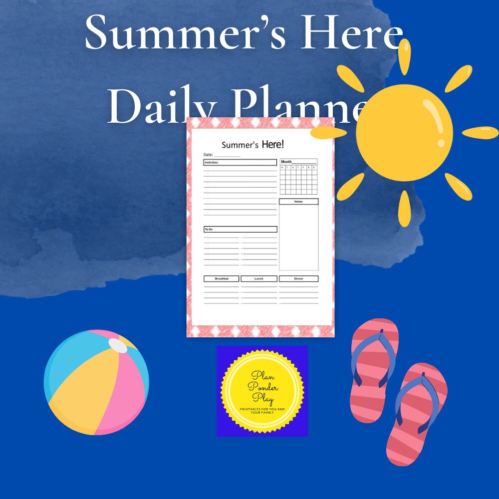Printable Summer Daily Planner: Meal Plan, Activity List (PDF Download ...