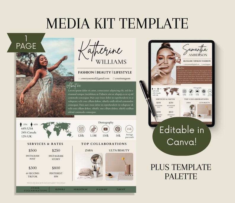 One Page Media Kit for Influencers Palette Template I Media - Etsy