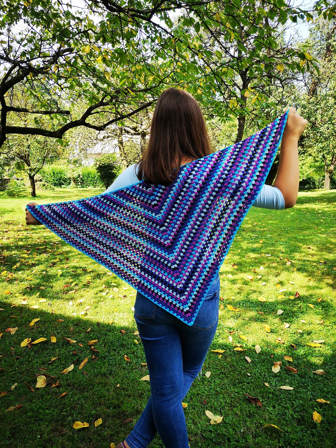 Striped Lacy Cotton Shawlette, Unique Statement Scarf, Purple & Blue ...