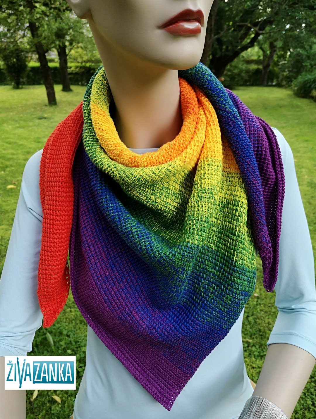 Handmade Rainbow Shawl, Unique 100% Cotton Wrap for All Seasons, Comfy ...