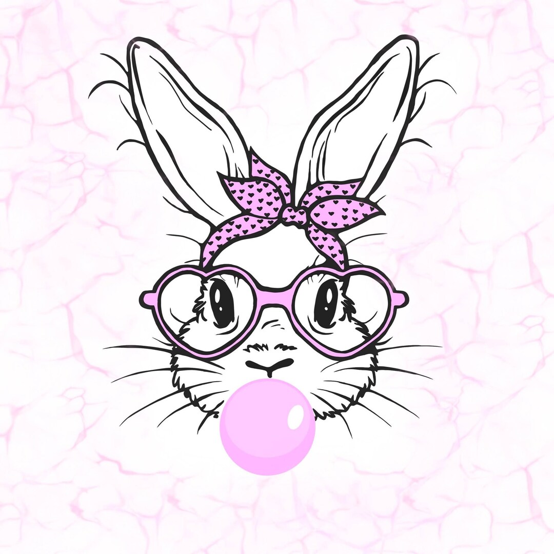 Bunny Svg, Bunny Bubble Gum Svg, Bubble Gum Svg, Bunny With Glasses Svg ...