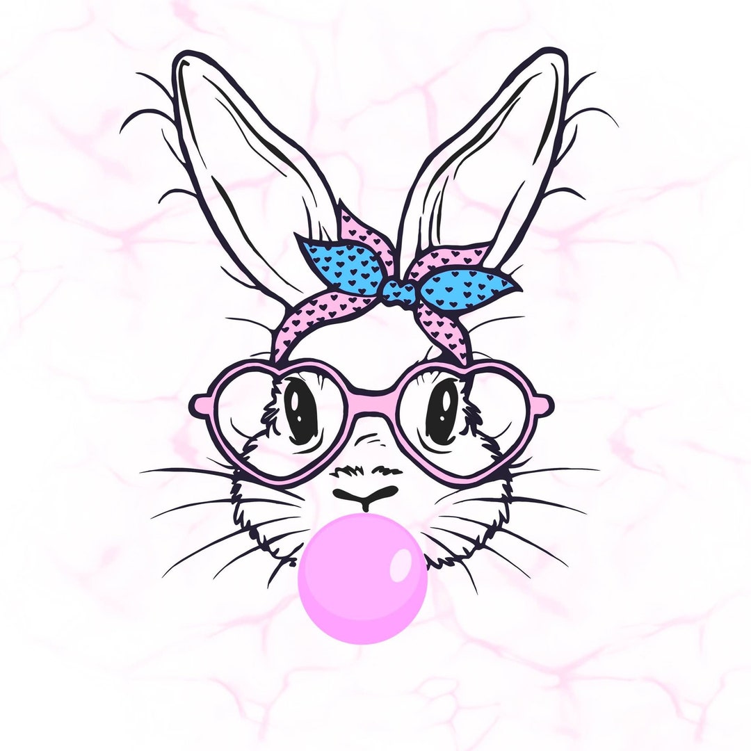 Bunny Svg, Bunny Bubble Gum Svg, Bubble Gum Svg, Bunny With Glasses Svg ...