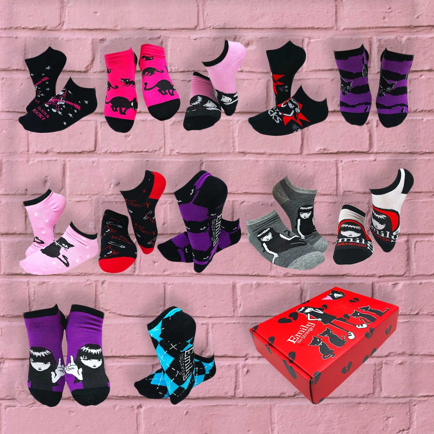 Emily the Strange 12 Pair No Show Socks, Goth Socks, Black Cat, Punk ...
