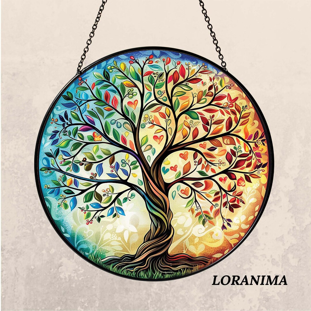 Tree of Life Suncatcher Stained Glass, Tree of Life Ornament Window ...