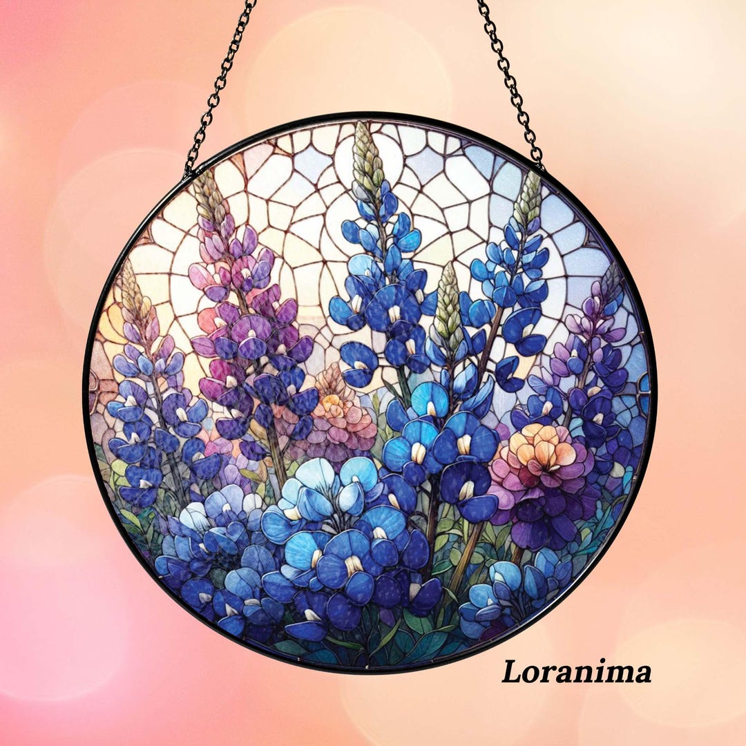 Texas Bluebonnet Suncatcher Stained Glass Bluebonnet Ornament ...