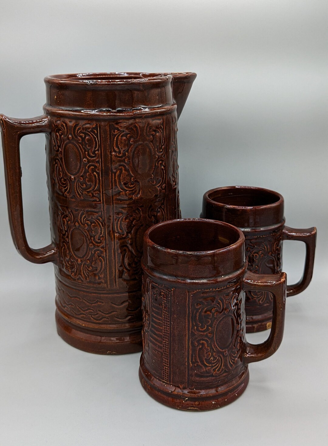 Vintage Red Wing Pitcher With Mugs - Etsy