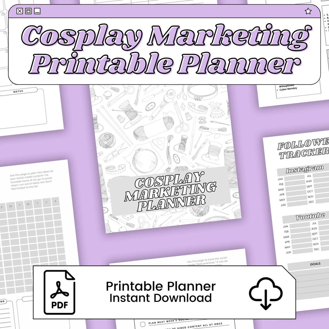 Cosplay Marketing Planner for Social Media | Printable PDF and PNG ...