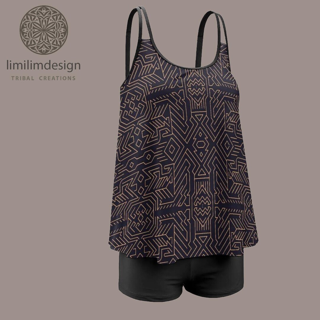 Tribal Print Tankini Swim Dress: Boho Halter Swimsuit - Etsy