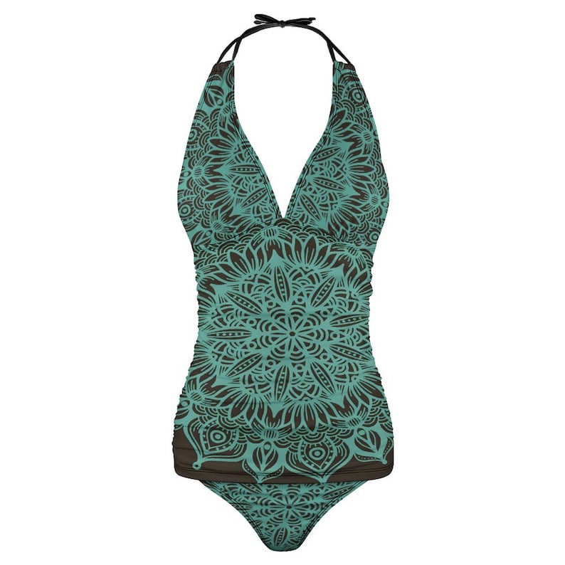 Blue Mandala Halter Tankini Set: Boho Two Piece Swimsuit - Etsy