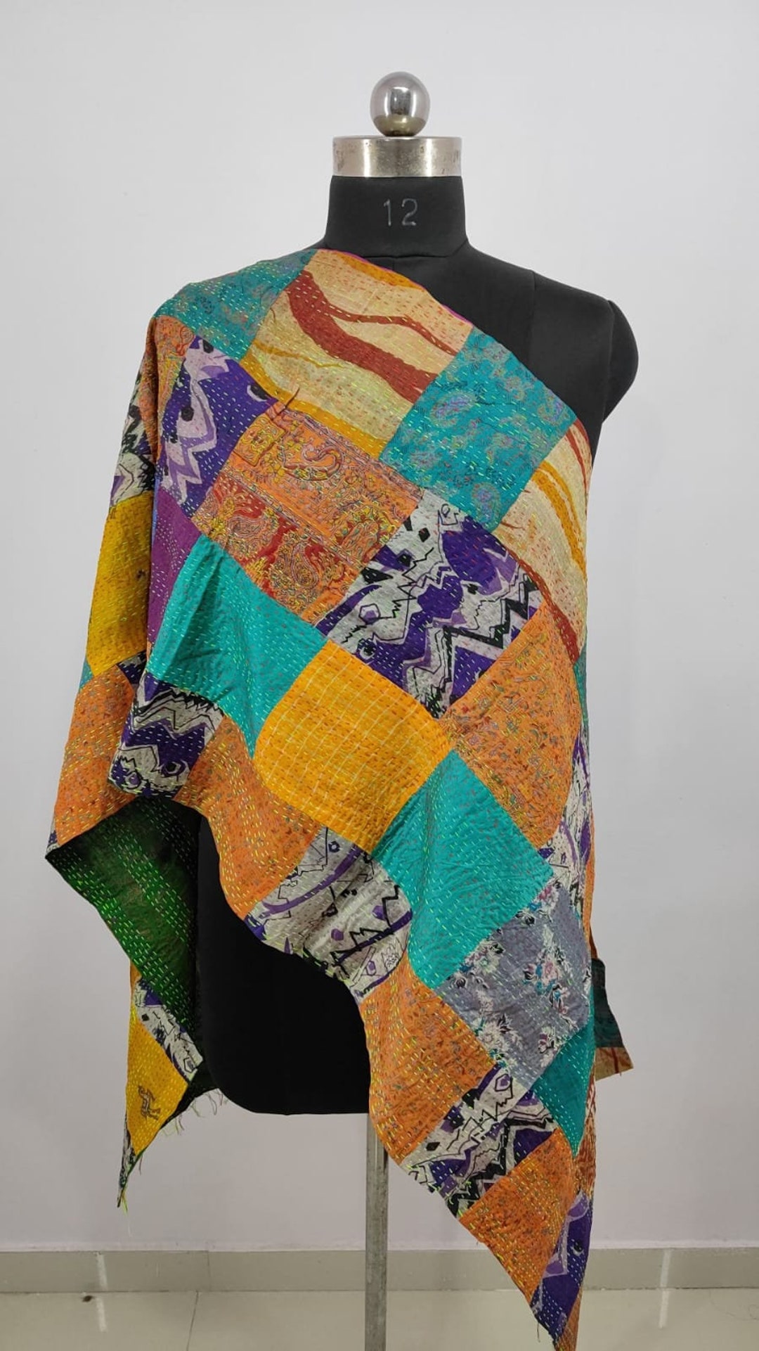 INDIAN Kantha Stitch Silk Scarf, Wrap Boho Scarf Bohemian Scarf ...