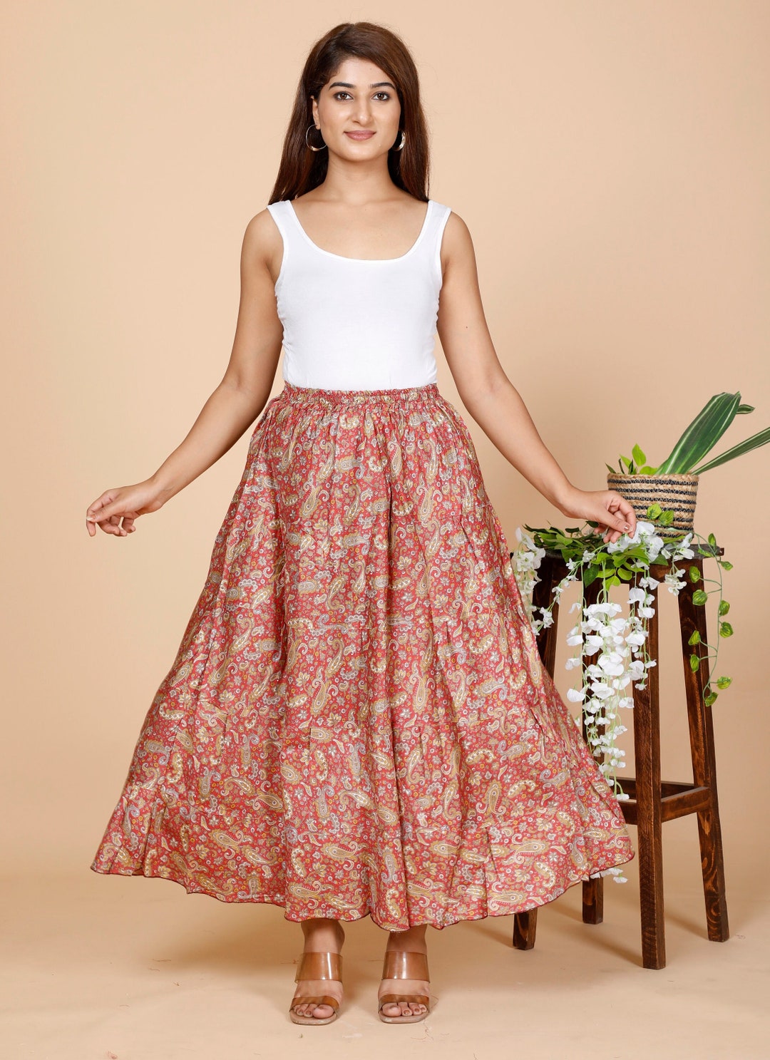 Silk Sari Skirt, Long Hippie Skirt, Gypsy Sari Skirt, BOHO Silk Skirt, Long Maxi Skirt ...