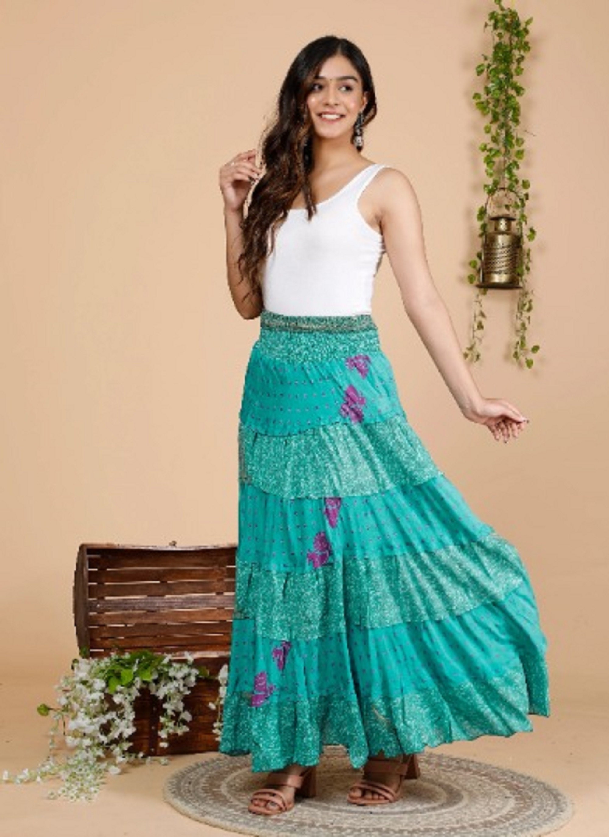 Flowy Patchwork Skirt, Bohemian Long Maxi Skirt, Hippie Boho Festival ...