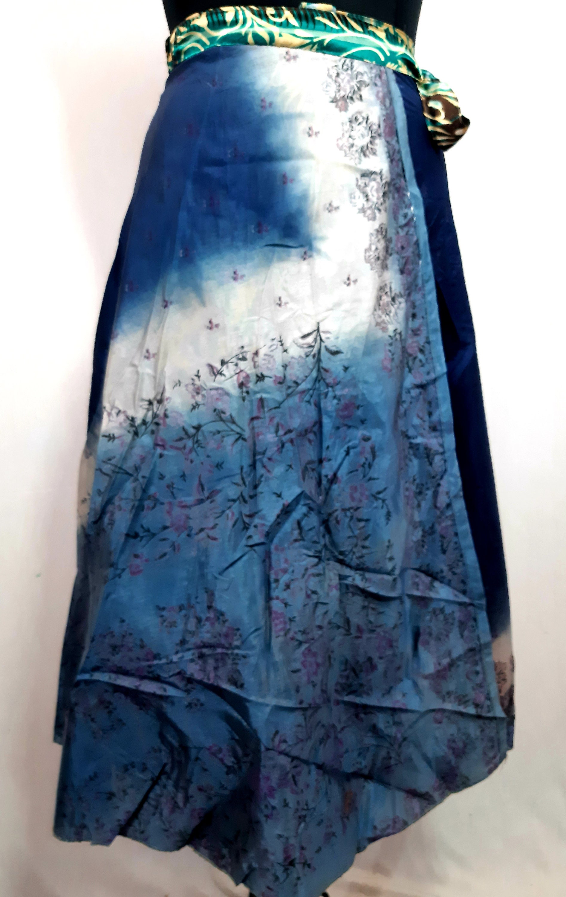 Silk Sari Wrap Skirts for Summer Wear, Vintage Handmade Reversible Long ...