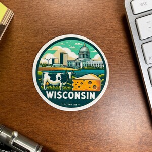 Wisconsin, Stickers, Weatherproof Sticker, Travel Journal, Suitcase ...