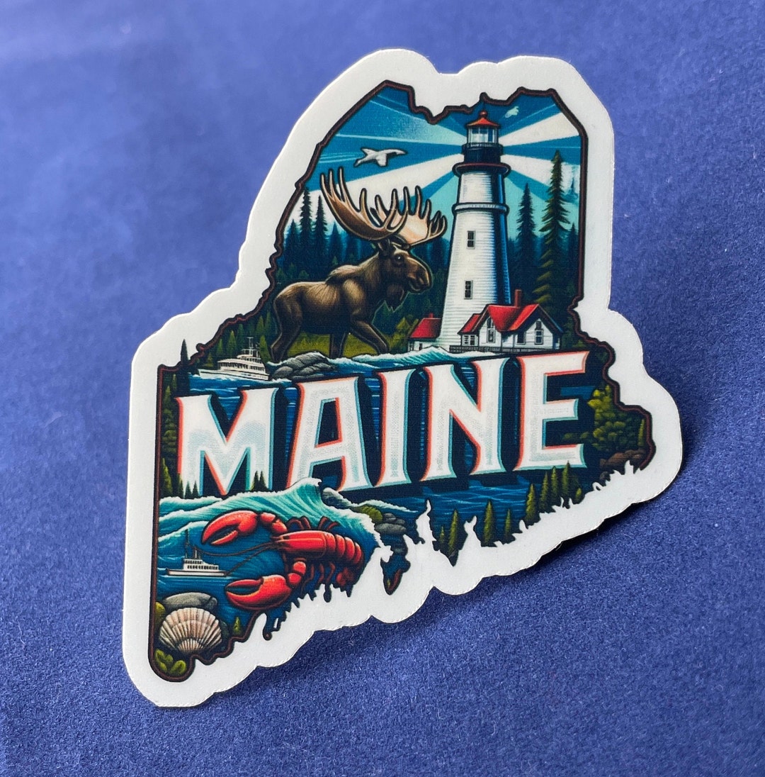 Maine, Stickers, Weatherproof Sticker, Travel Journal, Suitcase Sticker ...