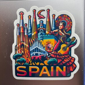 Spain Travel Sticker, Flamenco Dancer, Bull, Landmark, Weatherproof ...