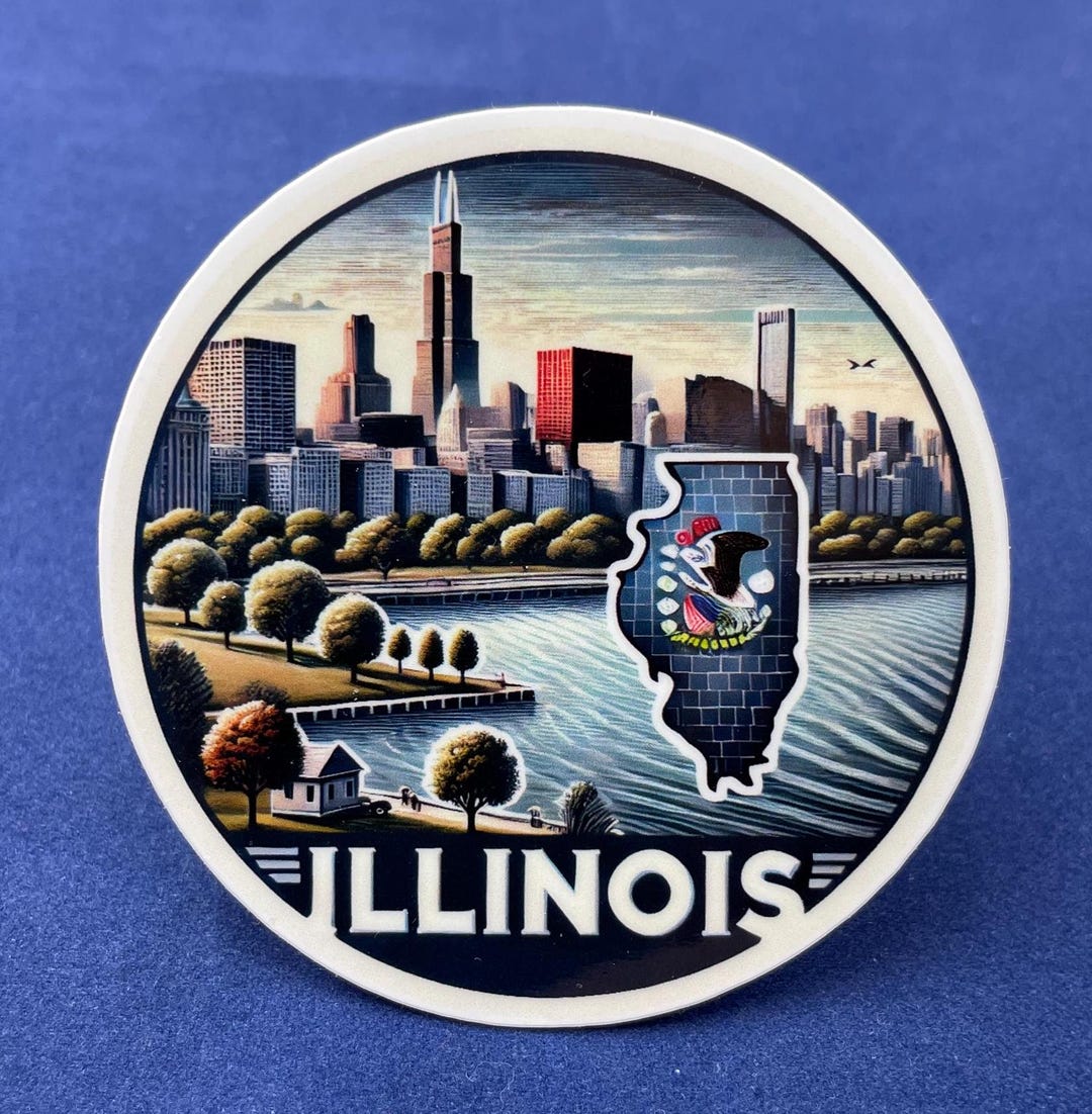 Illinois, Stickers, Weatherproof Sticker, Travel Journal, Suitcase ...