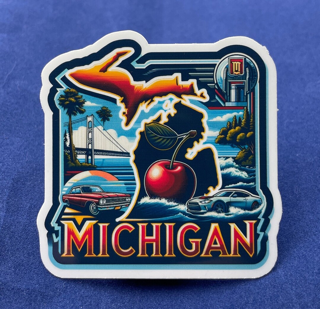 Michigan, Stickers, Weatherproof Sticker, Travel Journal, Suitcase ...