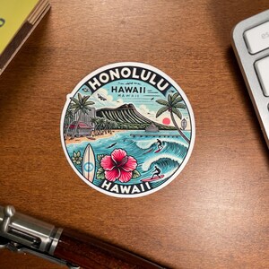 Honolulu, Hawaii, Stickers, Waterproof Sticker, Travel Journal ...