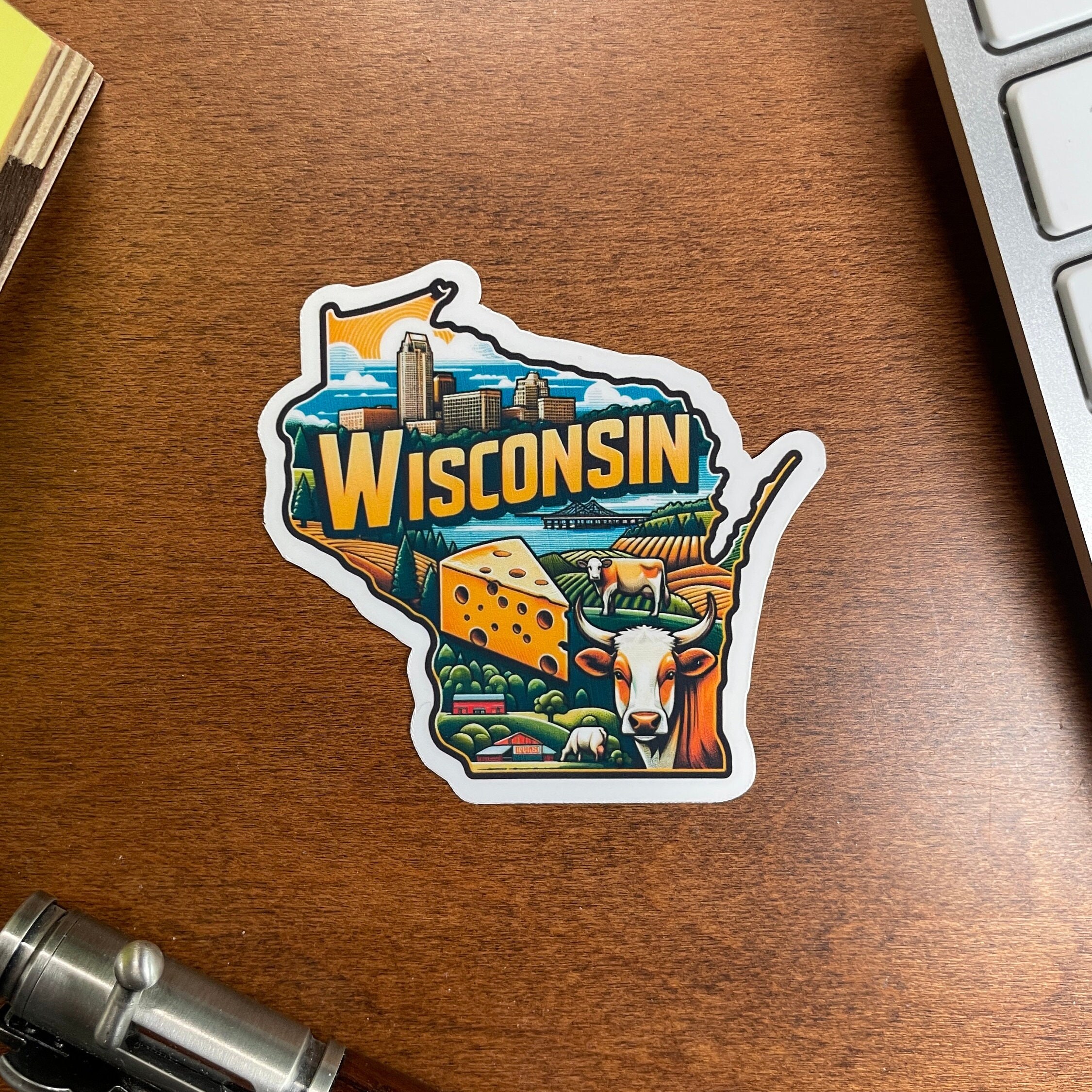 Wisconsin, Stickers, Weatherproof Sticker, Travel Journal, Suitcase ...