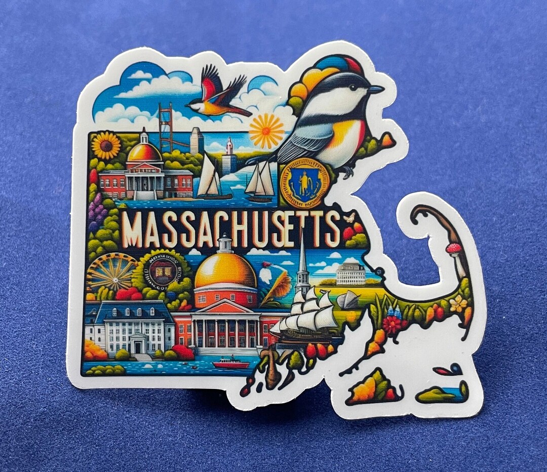 Massachusetts, Stickers, Weatherproof Sticker, Travel Journal, Suitcase ...