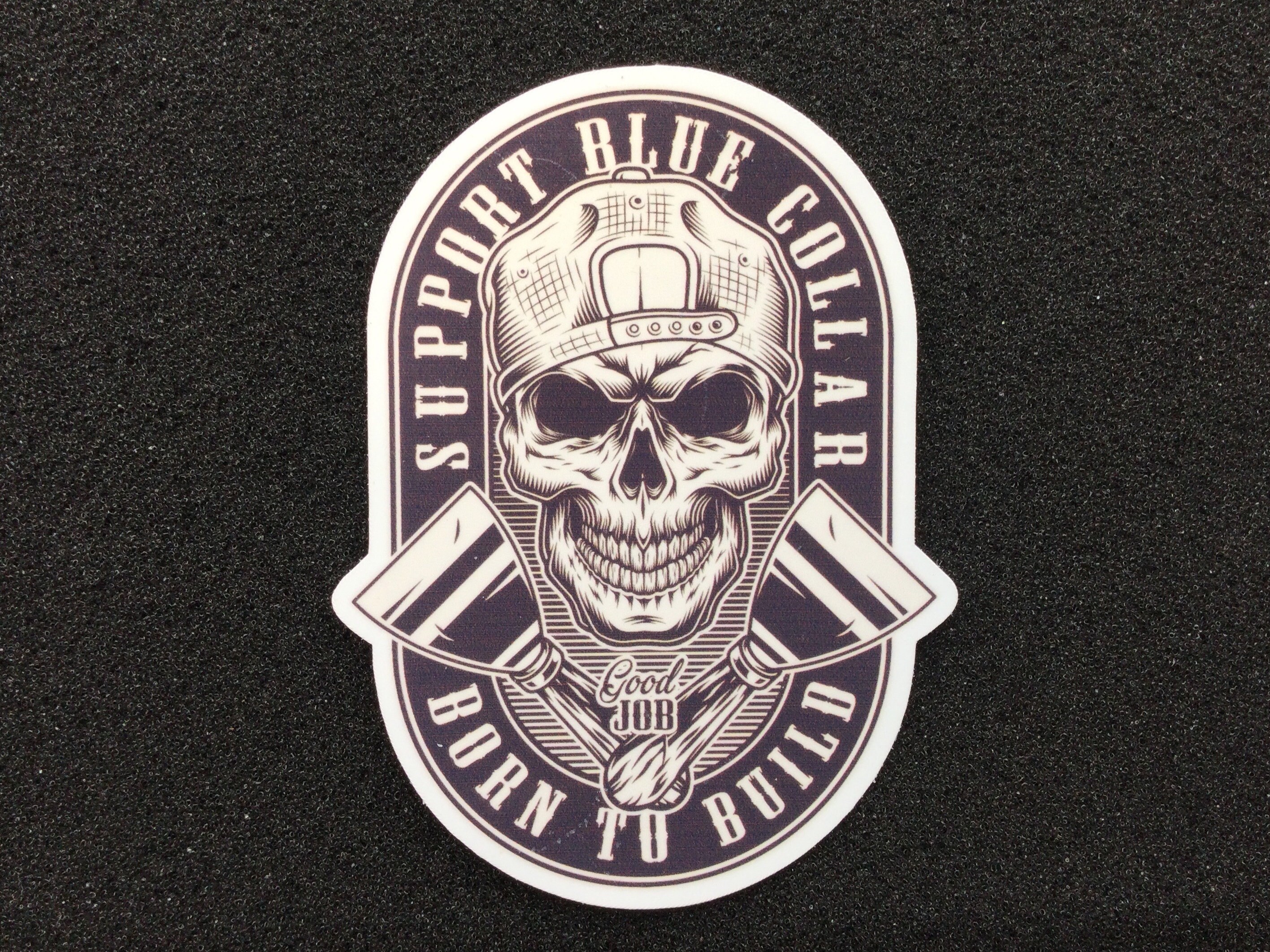 Support Blue Collar Skull Sticker Born to Build Waterproof Sticker - Etsy