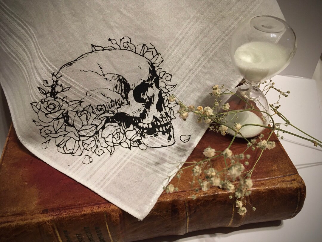 Skull Handkerchief - Gothic Handkerchief - Skull & Flowers Hankie - Etsy