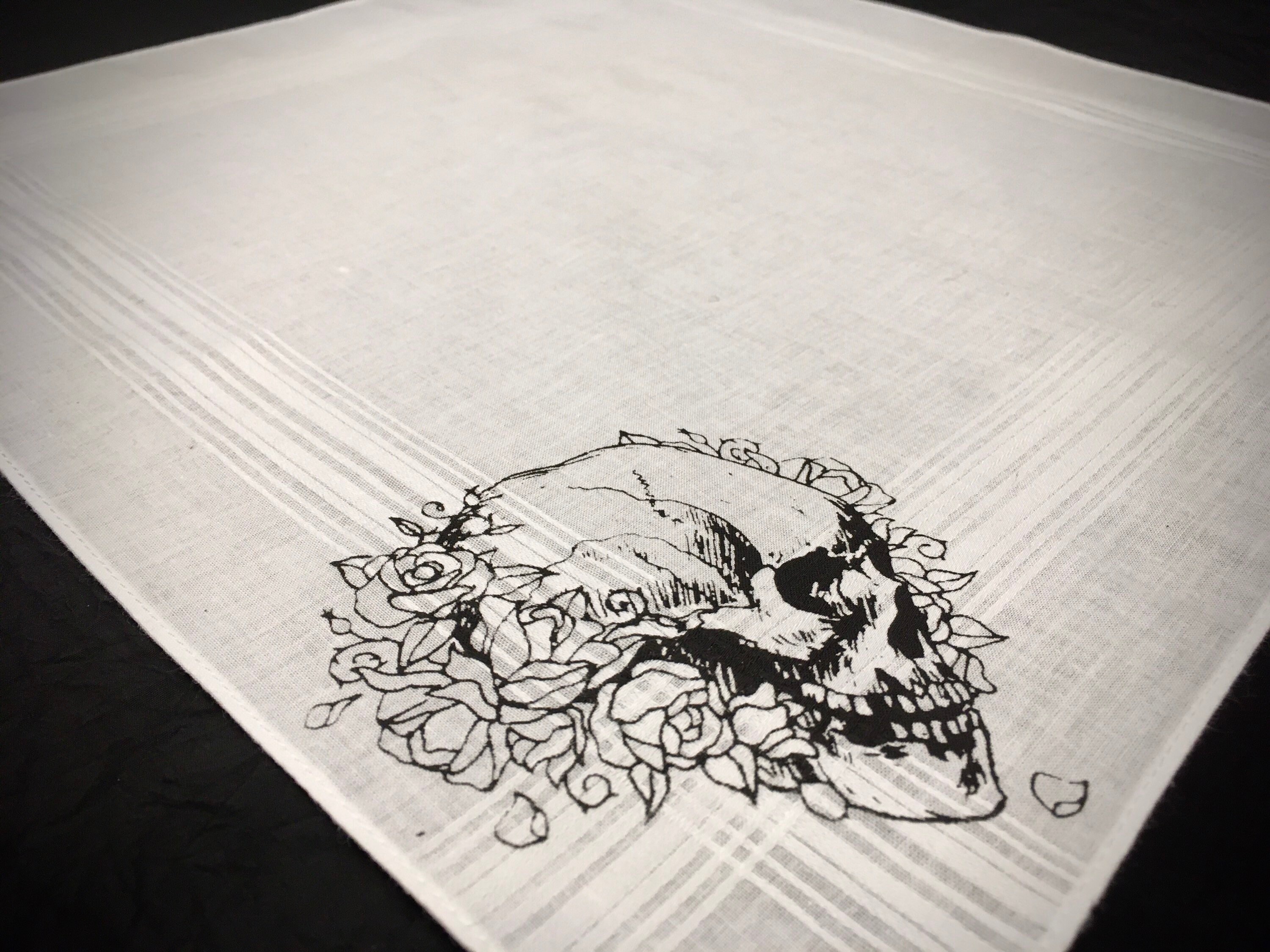 Skull Handkerchief - Gothic Handkerchief - Skull & Flowers Hankie - Etsy