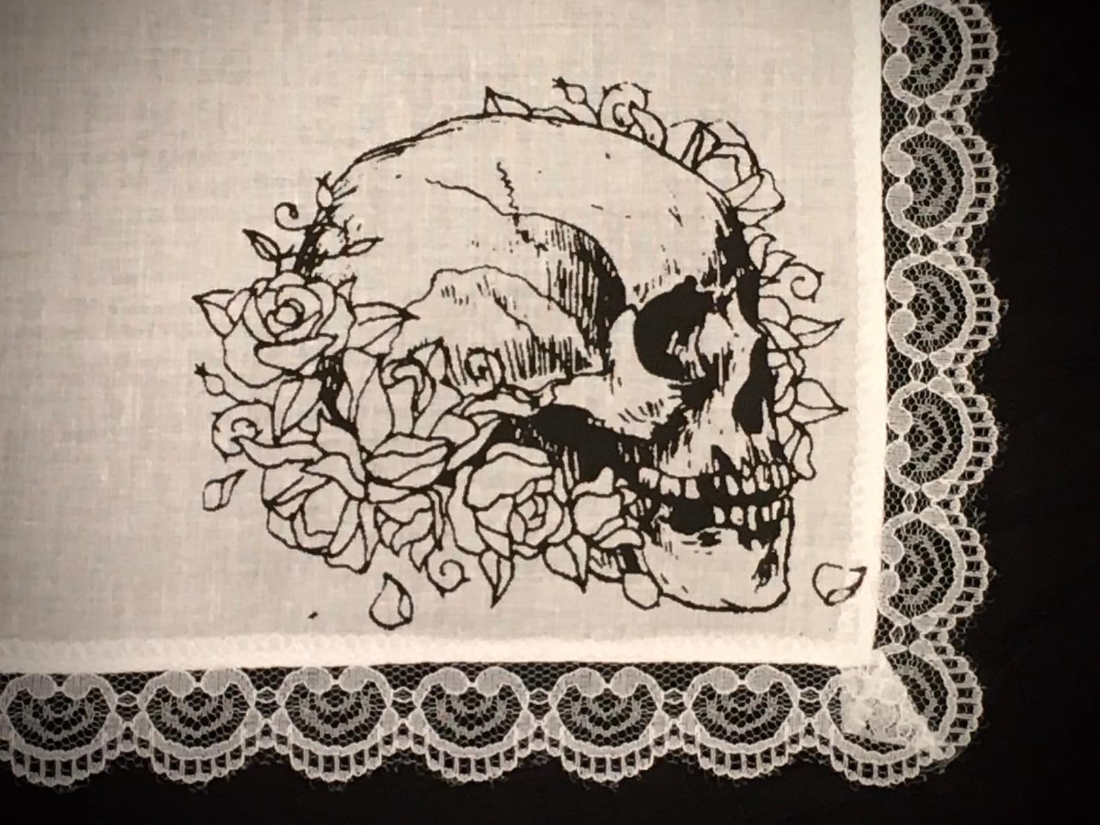 Skull Handkerchief Gothic Handkerchief Skull & Flowers | Etsy