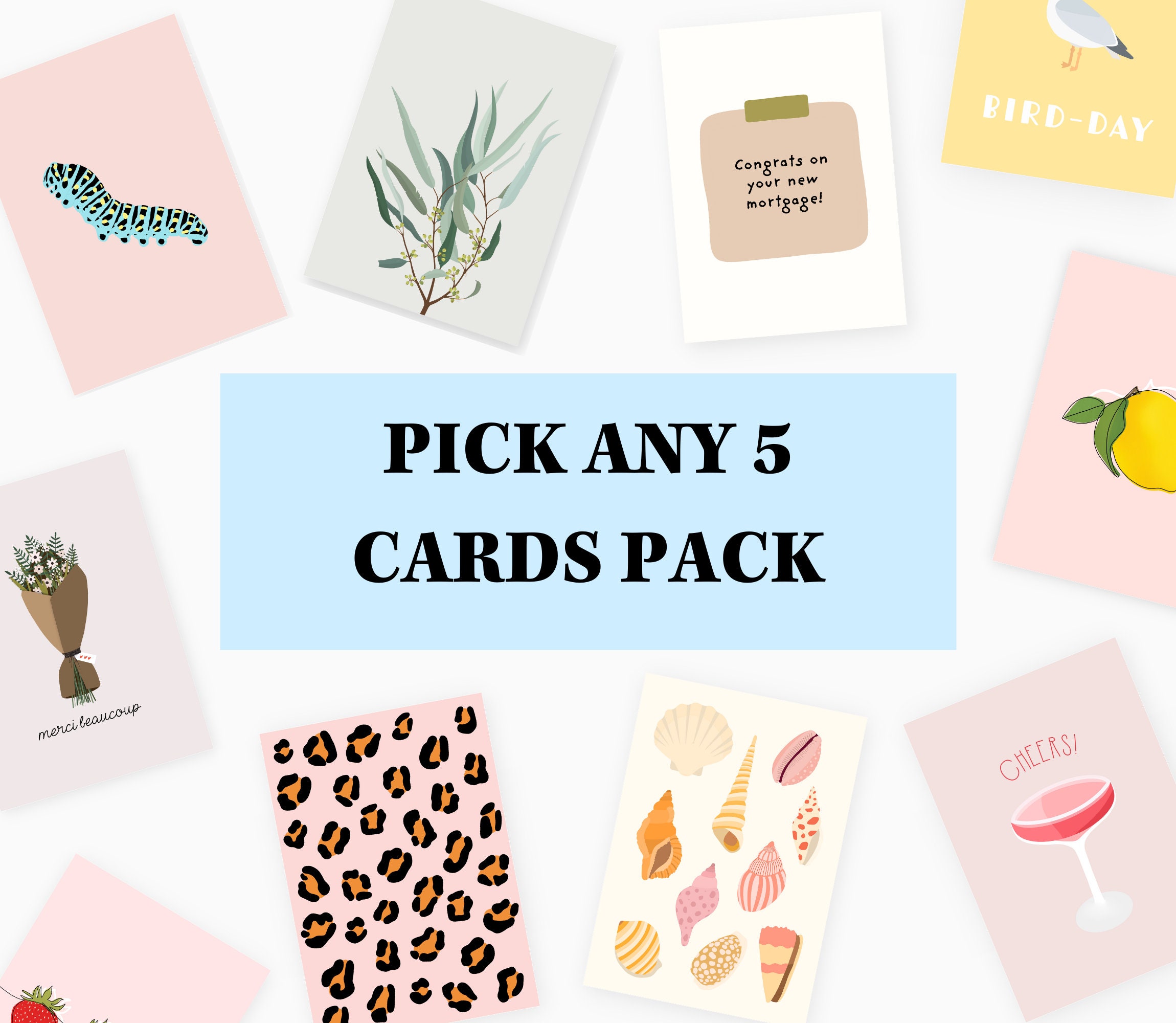 Pick Any 5 Cards Pack Choose Your Own Cards Pack Greeting - Etsy