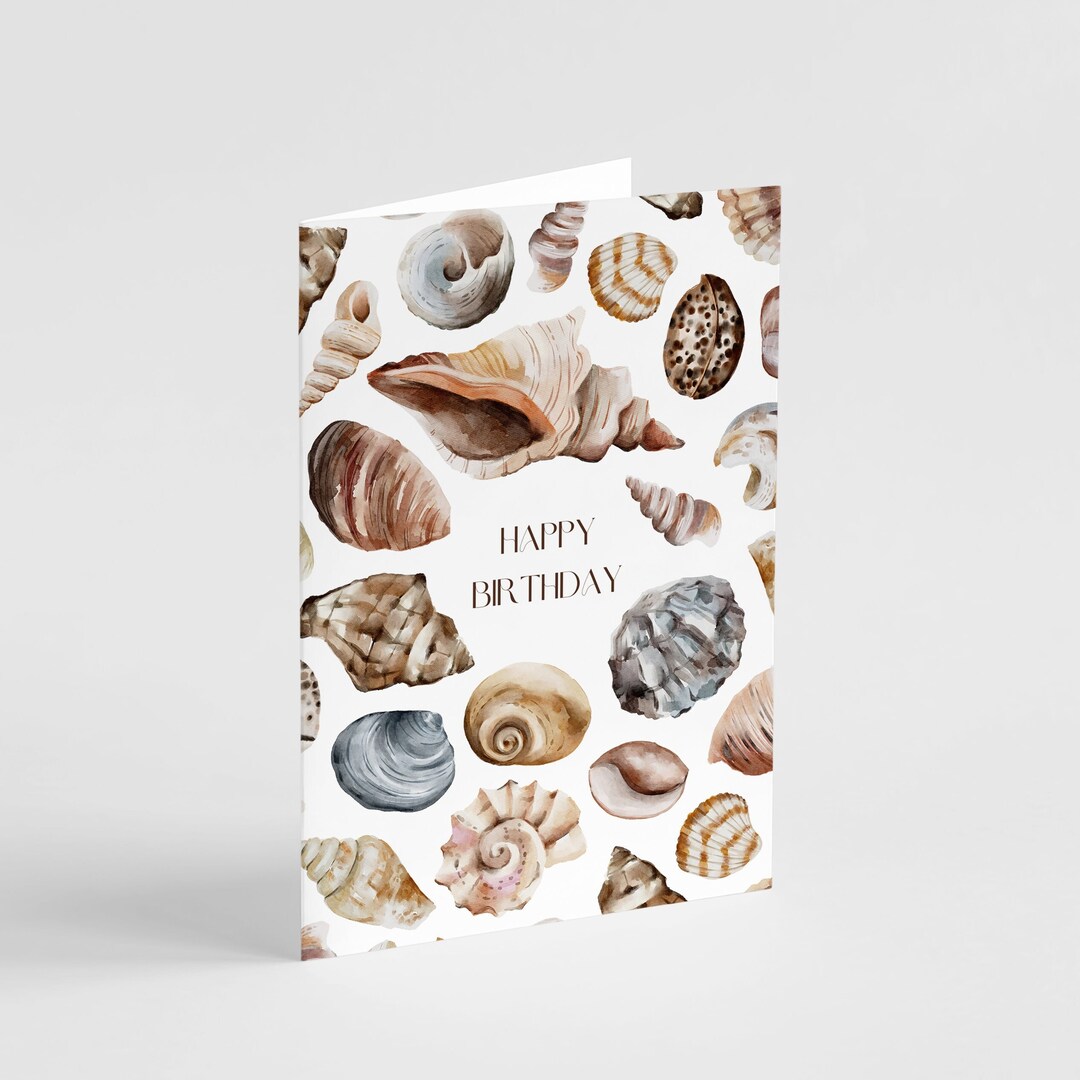 Seashell Happy Birthday Card A6 Ocean Card, Sea Shell Greeting Card ...