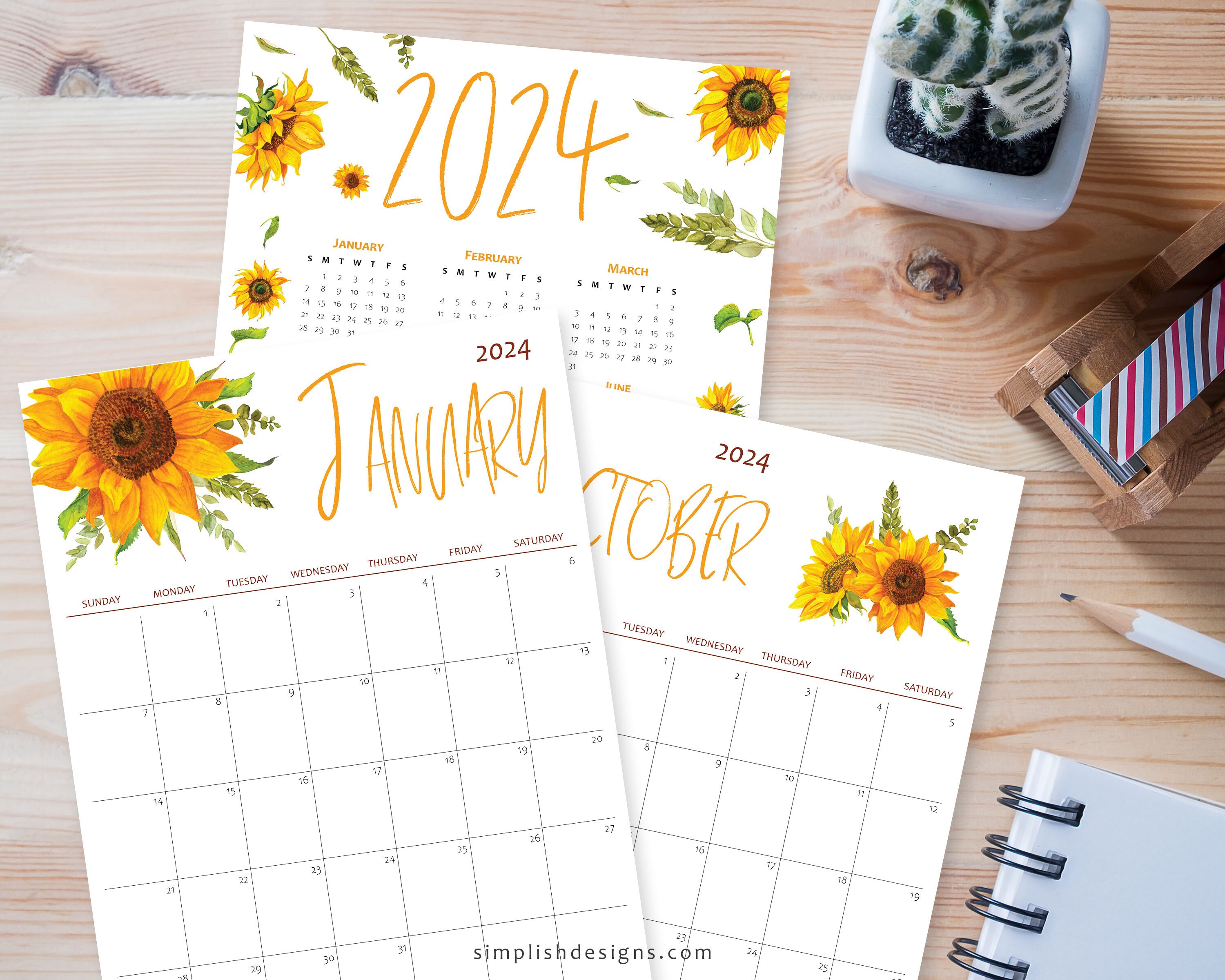 2023-2024 Sunflowers Monthly Calendar Printable Sunflower - Etsy Ireland