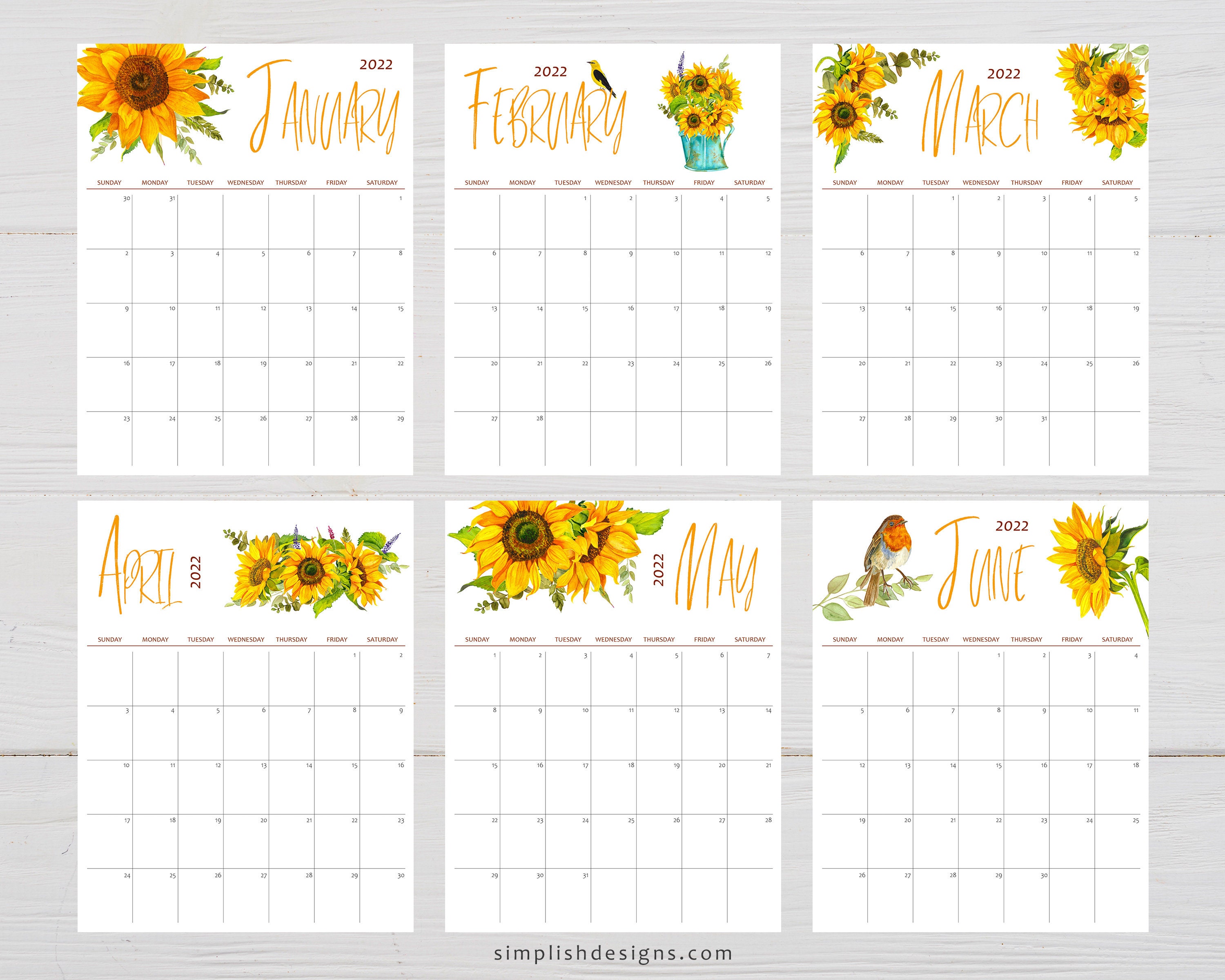 Sunflower Blank Calendars