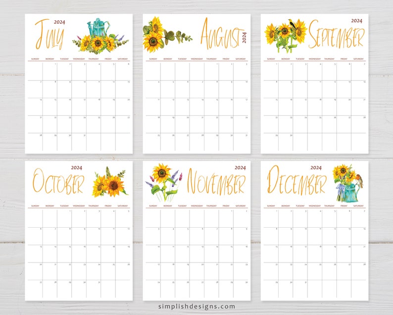 2023-2024 Sunflowers Monthly Calendar Printable Sunflower - Etsy Canada