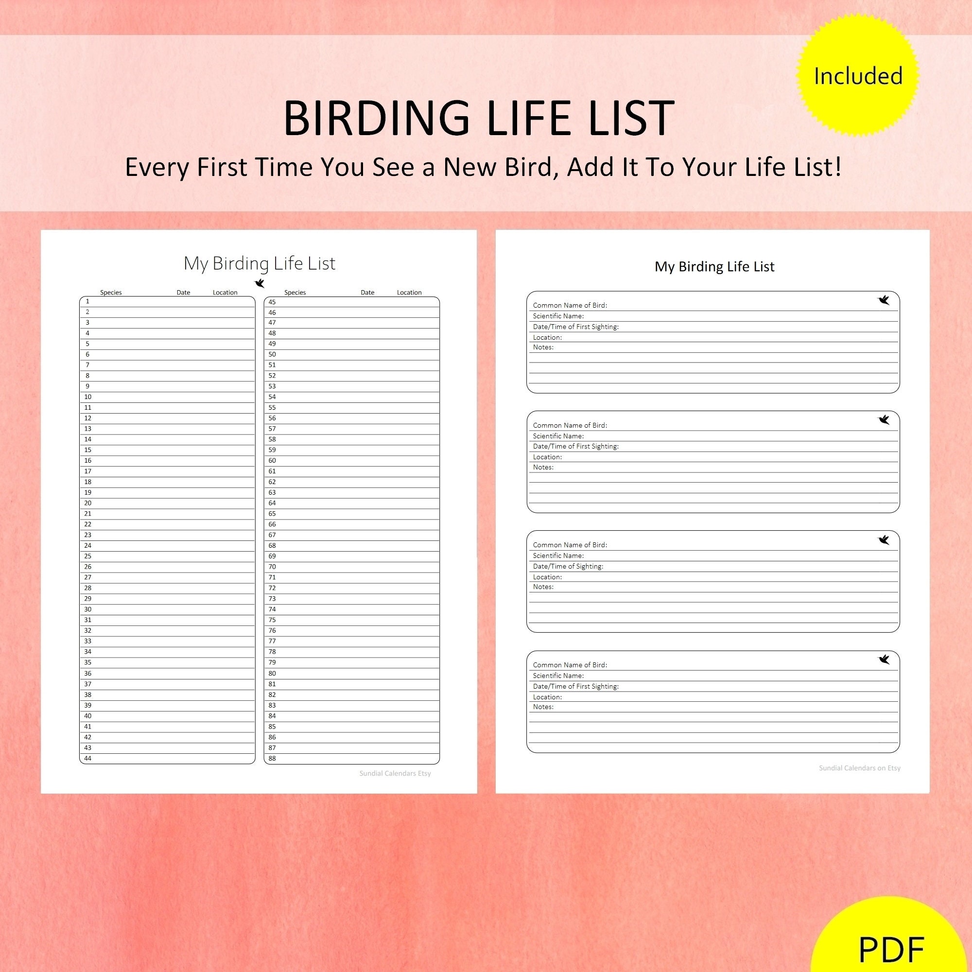 Printable Bird Watching Log Sheet - Printable Word Searches