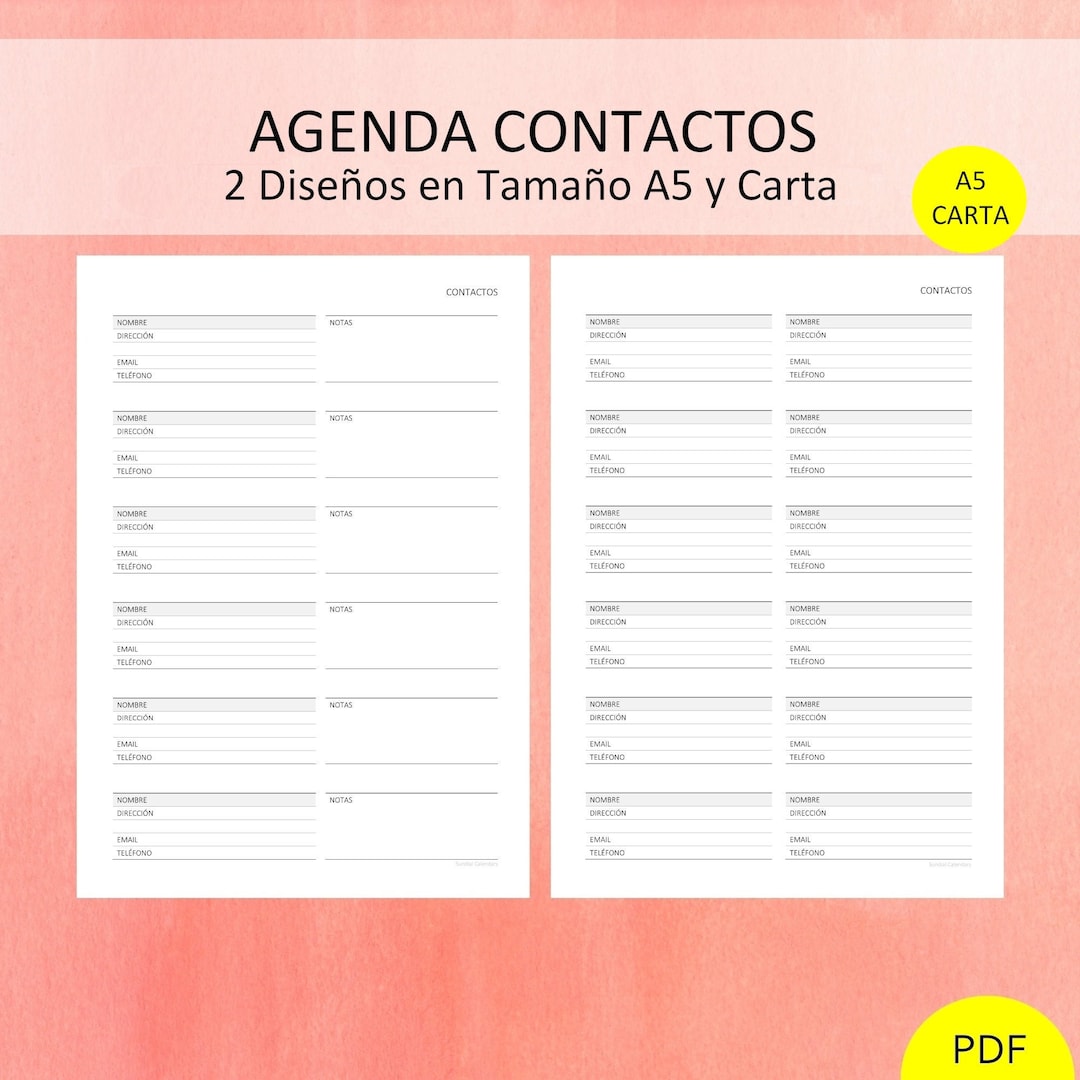 Contactos Direcciones Español Para Agendas Y Planificadores. PDF. 2 ...