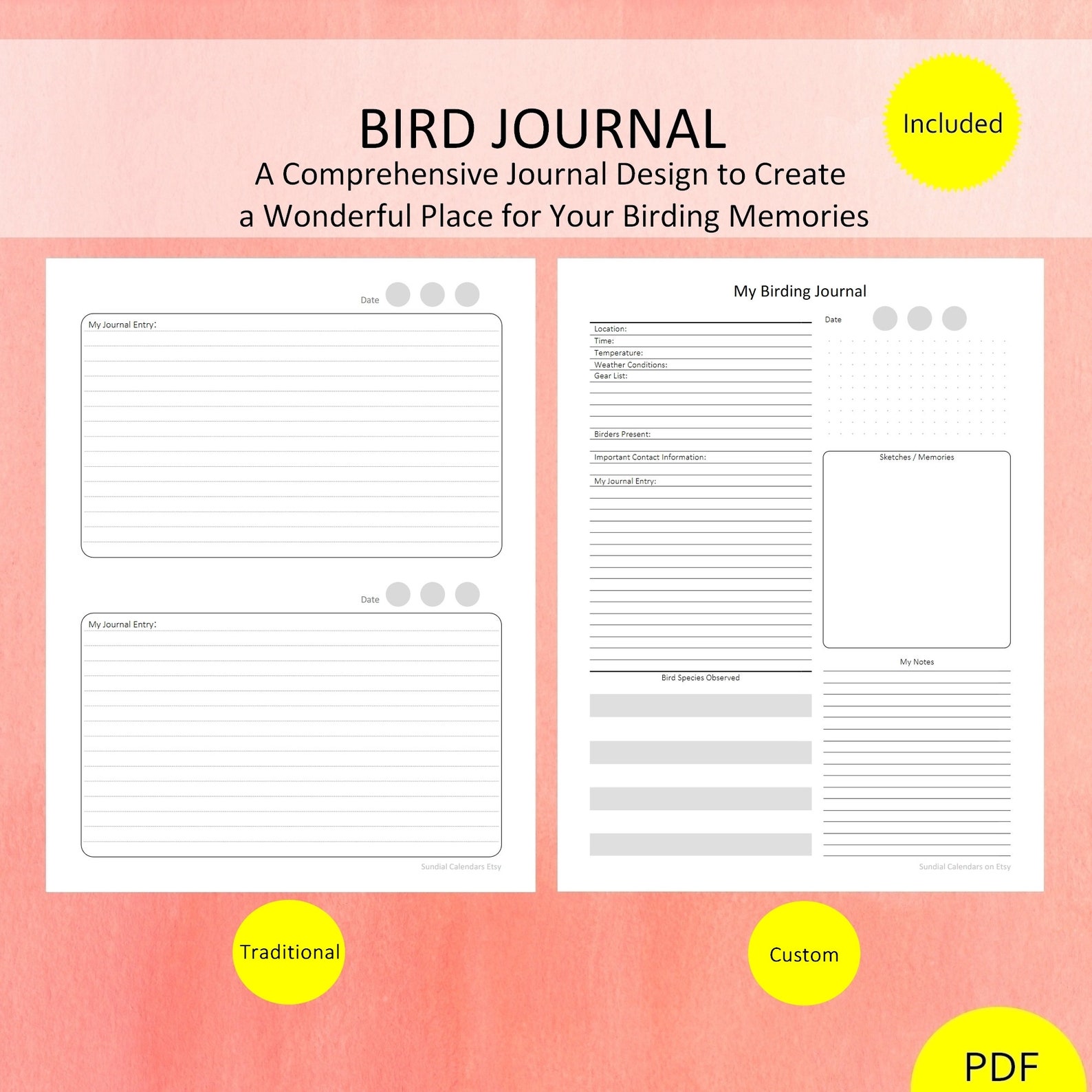 Bird Watching Printable Templates Include: Bird Journal Design, Birding ...