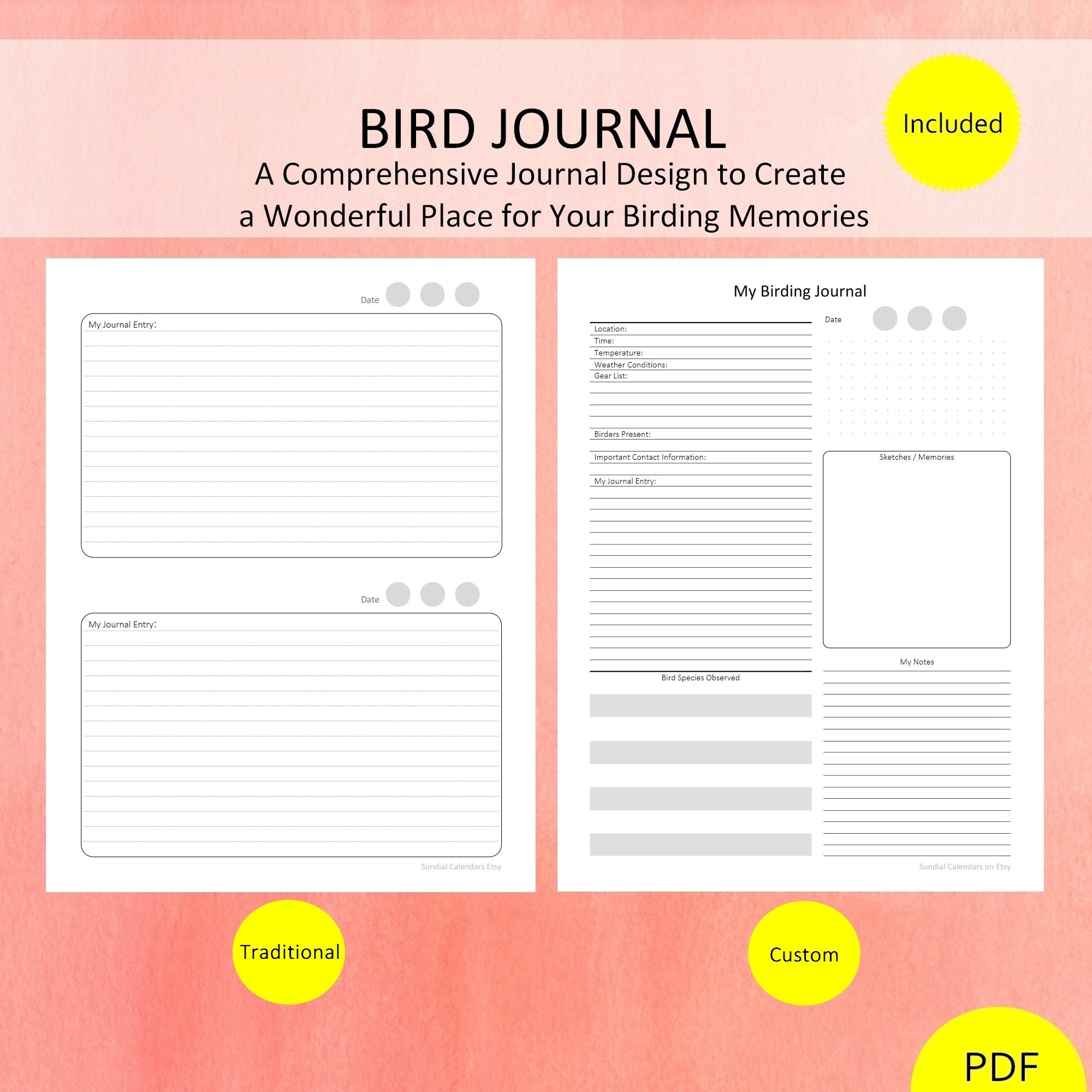 Bird Watching Printable Templates Include: Bird Journal Design, Birding ...